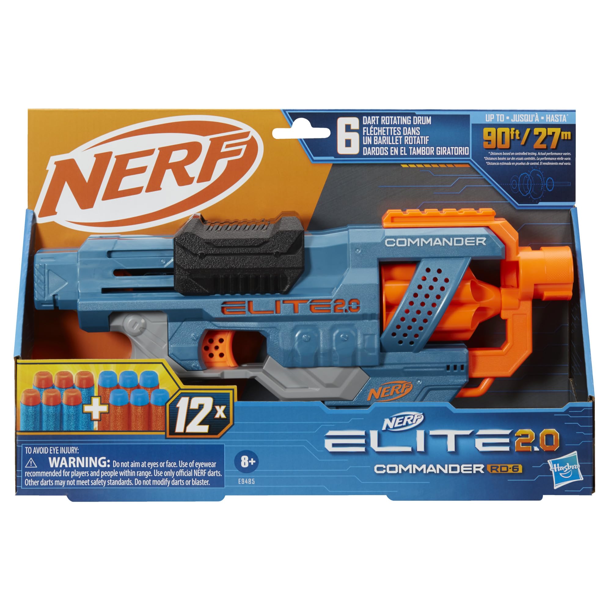 Nerf Elite 2.0 Commander RD-6 Dart Blaster, 12 Nerf Elite Darts, 6-Dart Rotating Drum, Nerf Blasters, Kids Outdoor Toys for 8 Year Old Boys & Girls and Up
