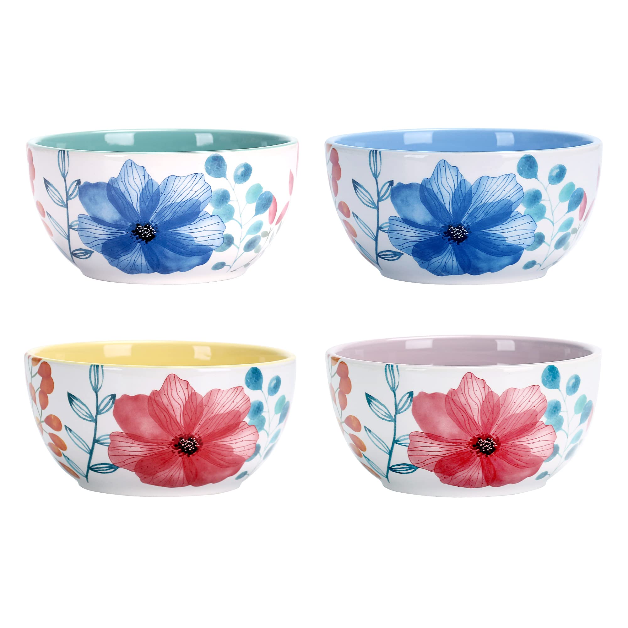 Bico Flower Carnival Ceramic Bowls Set of 4, 26oz, for Pasta, Salad, Cereal, Soup & Microwave & Dishwasher Safe