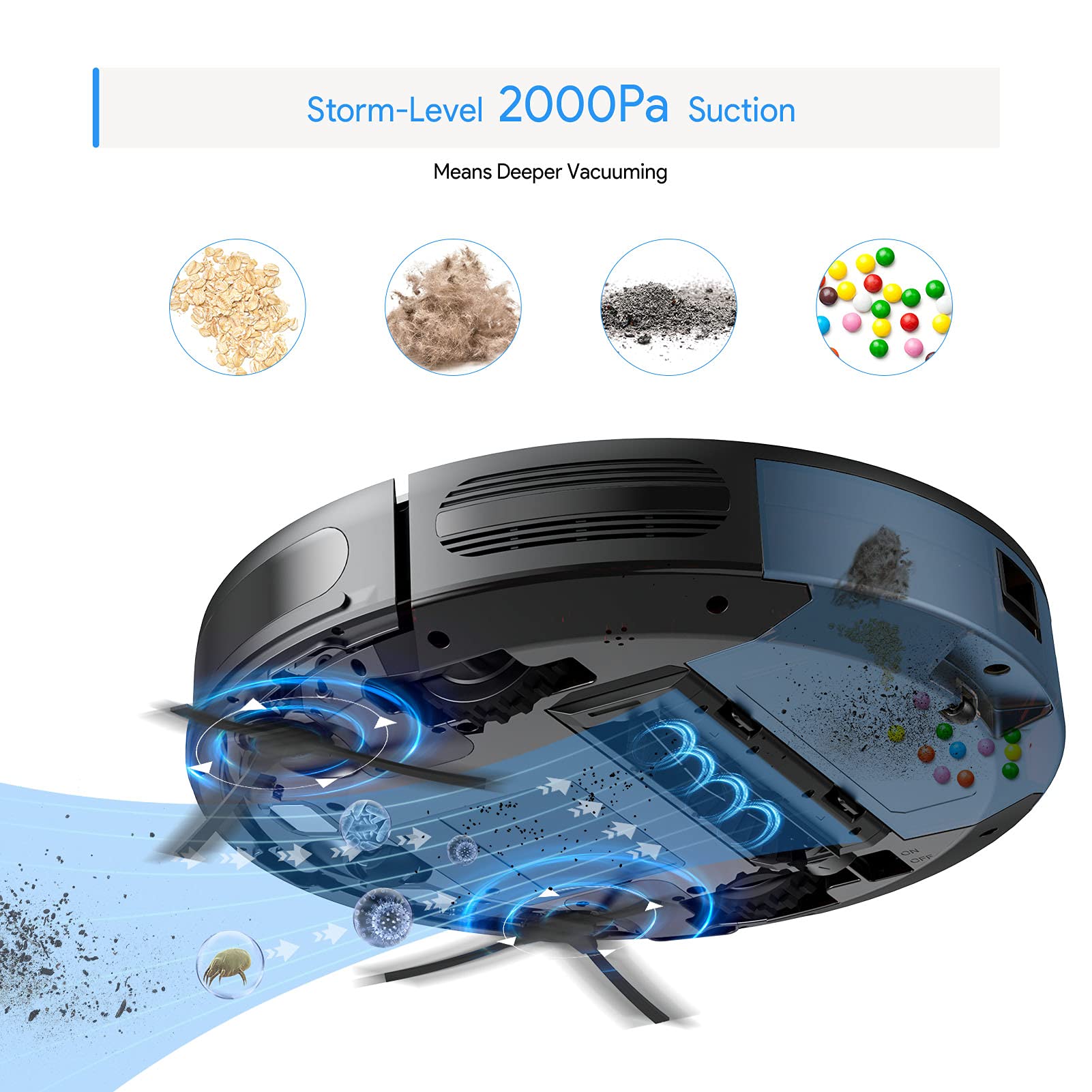 Bagotte Robot Vacuum, Upgraded 2000Pa Strong Suction Robotic Vacuum(Slim), Boost Intellect, Super Quiet, Smart Self-Charging Robot Vacuum Cleaners with Boundary Strips, for Pet Hair,Hard Floor,Carpet