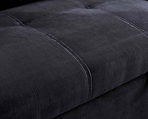 Cotoala 91" 91'' Velvet Reversible Sleeper Sectional Sofa, L-Shape 3 Seat Convertible Couch with Storage and Pull Out Bed, Button Tufted Nail Head Trim, Living Room Furniture, Black
