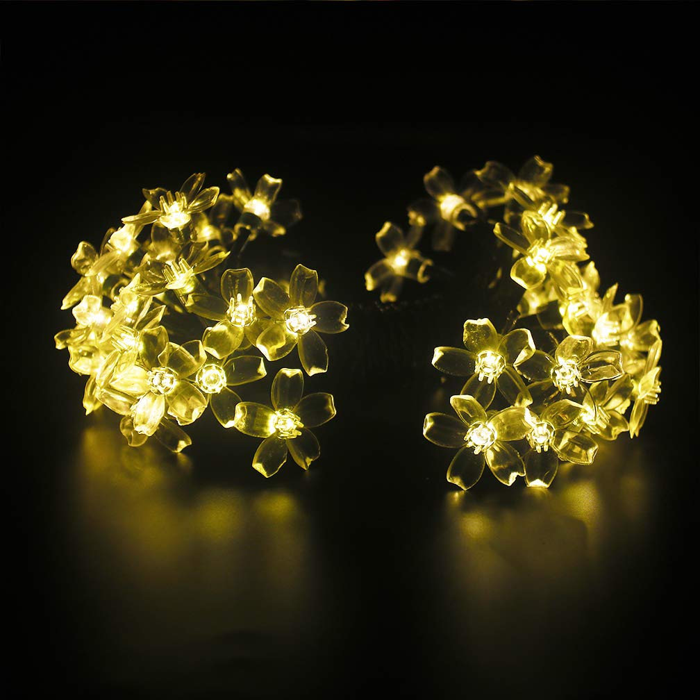 Mankinlu Solar Flower String Lights Outdoor Waterproof 39 FT 100 LED Solar String Lights Solar Cherry Blossom String Lights Solar Garden Twinkle Lights for Home Yard Garden Pergola Decor Warm White
