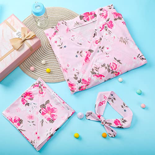 Mepase 5 Pcs Mommy and Me Robe Swaddle Headband Cap Set Including Maternity Robe Baby Swaddle Blanket Headband Hat for Mom and Baby (X-Large)