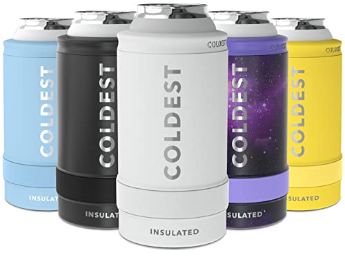 THE COLDEST Skinny Can Cooler - Vacuum Insulated Stainless Steel Slim Can Koozie - Sleeve for All 12oz Cans - Slim Can Holder for Beer, Soda, Hard Seltzer, Energy Drinks & more (Epic White)