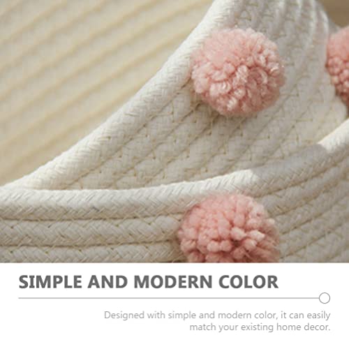 Cotton Rope Basket Storage Bin: Cotton Storage Baskets Woven Blanket Baskets with Pompom Round Storage Organizer for Dirty Clothes Pet Kids Small Items Storage 20X15CM