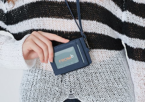 ID Window Card Badge Holder Leather Wallet Zip Neck Detachable Strap Landyard Money