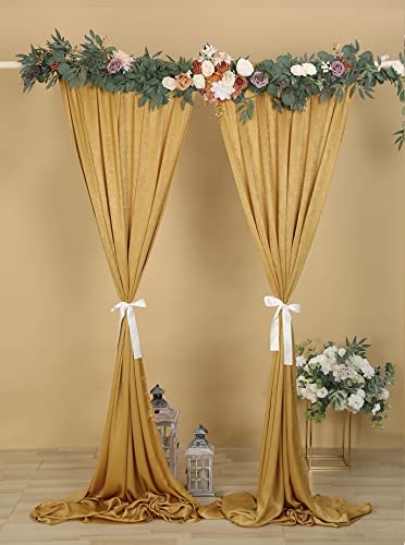 Cytdkve 2 Panels 4.8 Feet x 10 Feet Deep Gold Velvet-Like Wedding Backdrop Curtain Drapes, Silky Soft Window Curtains Panels for Wedding Ceremony Birthday Party Decorations