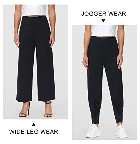 THE GYM PEOPLE Women’s High Waist Loose Comfy Wide Leg Palazzo Yoga Pants Tummy Control Lounge Workout Joggers (Medium, Black)