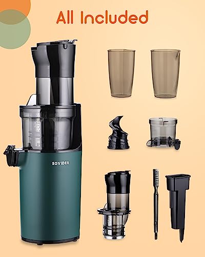 SOVIDER Compact Slow Masticating Juicer Machines- Up to 92% Juice Yield and 3.1" Wide Chute Cold Press Juicer for High Nutrient Fruits Vegetables Easy Clean with Brush Pulp Measuring Cup Reverse