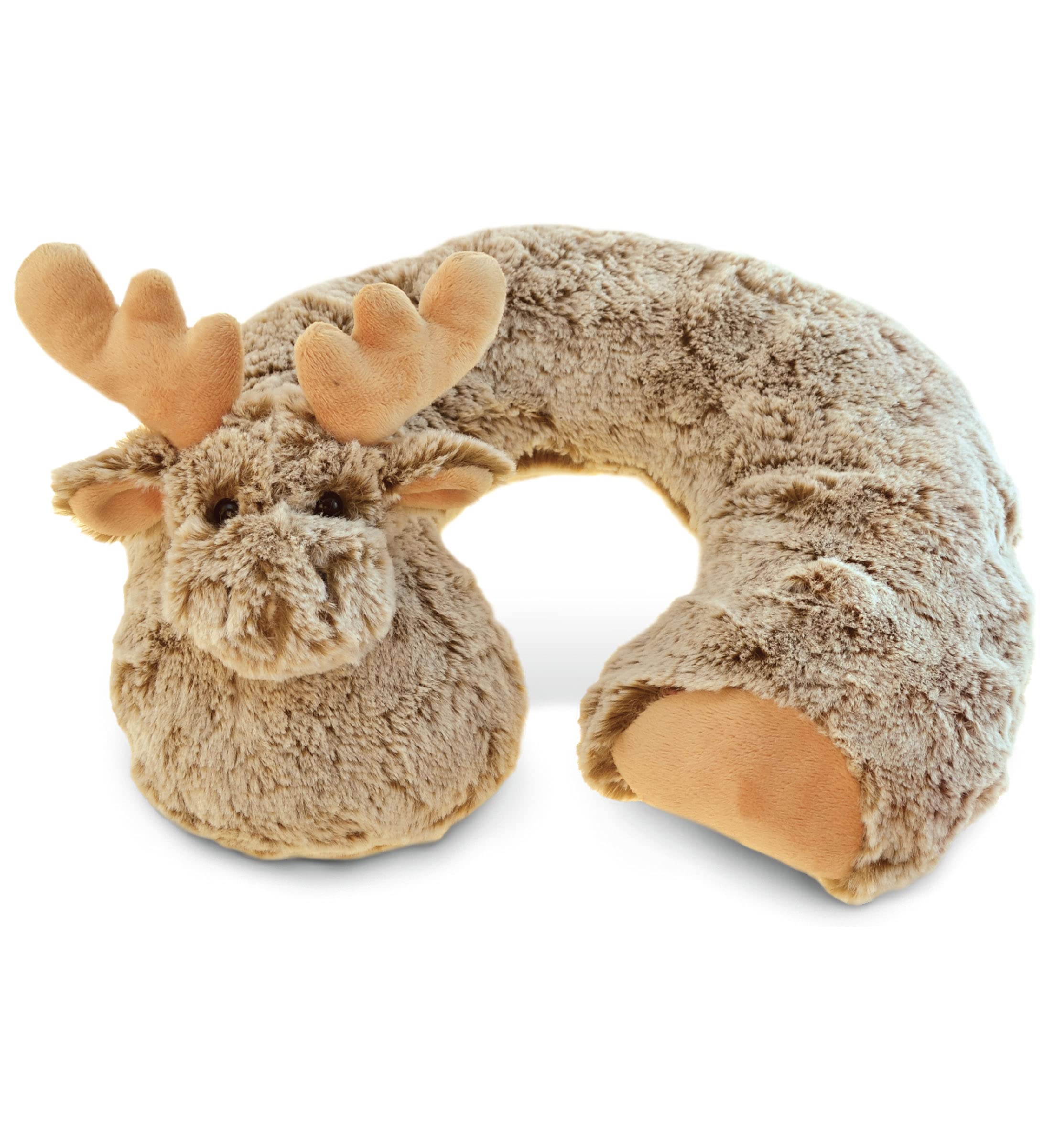 DolliBu Brown Moose Plush Neck Pillow - Soft Travel Neck Pillow Animal for Neck & Head Support, Cute Wild Life Stuffed Pillow Accessory for Naps, Novelty Stuffed Animal Headrest for Kids & Adults