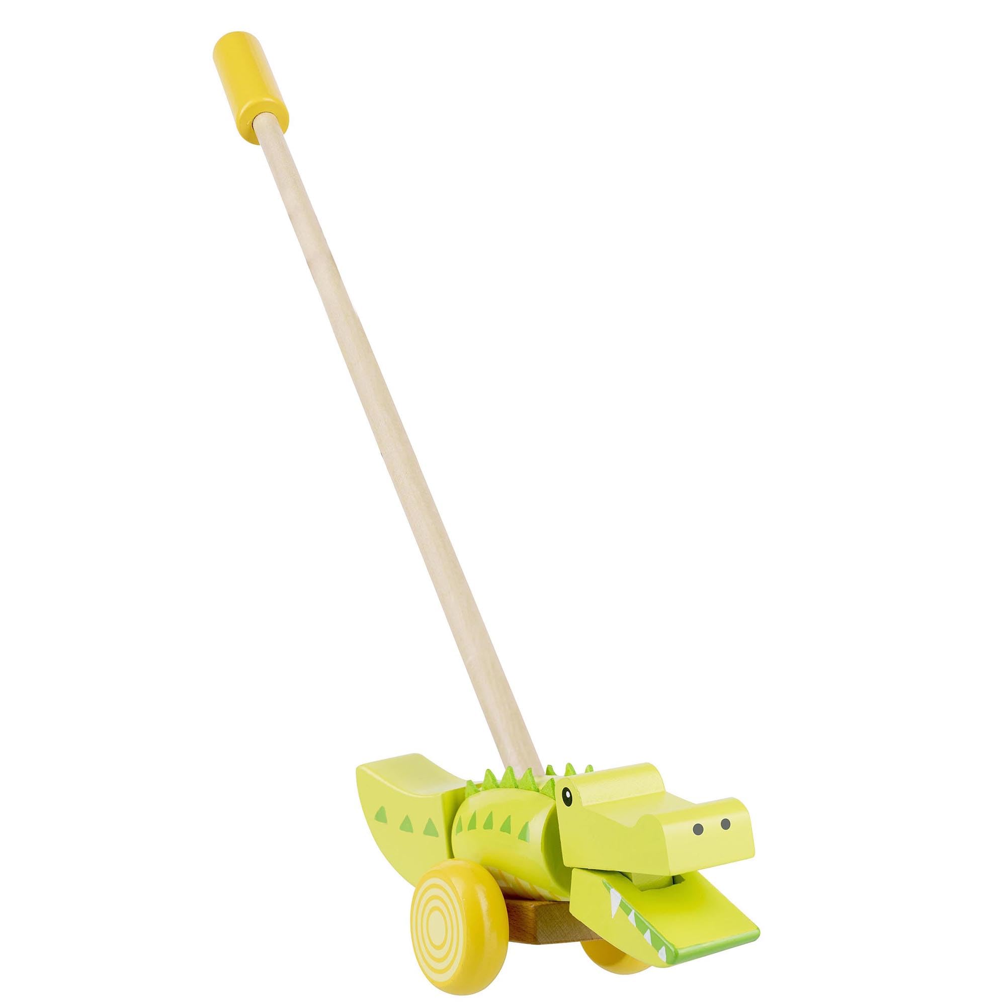 Orange Tree Toys: Push Along: Crocodile - Wooden Toy, Colorful Wheeled Character w/Handle, Encourage First Steps, FSC Certified, Toddler Kids Age 1+