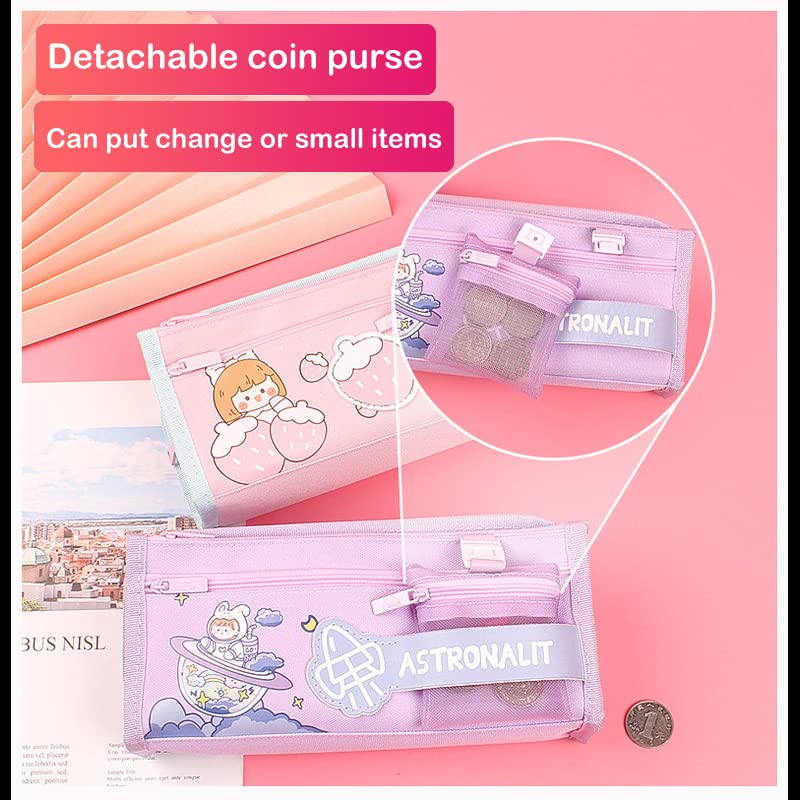 MOMEITU Kawaii Pencil case Kawaii School Supplies Cute Pencil case Large Capacity Pencil case Cute Pencil case Kawaii(Purple Planet)