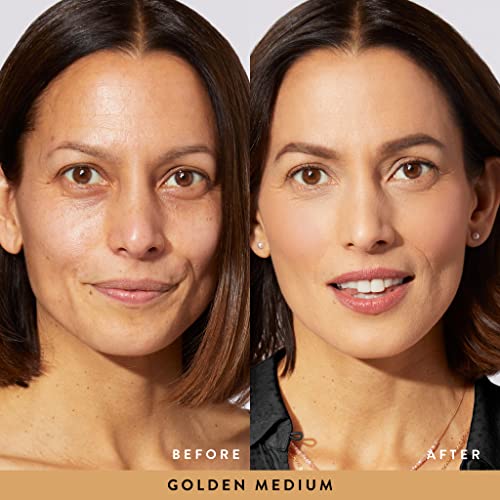 Blush-n-Glow Kit (3 PC): LAURA GELLER NEW YORK Baked Balance-N-Glow Illuminating CC Powder Foundation Golden Medium, Retractable Kabuki Brush, Baked Blush-N-Brighten Pink Grapefruit