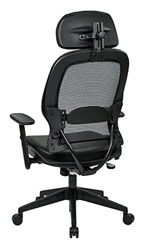 SPACE Seating Professional AirGrid Dark Back and Padded Black Eco Leather Seat, 2-to-1 Synchro Tilt Control, Adjustable Arms and Tilt Tension with Nylon Base Executives Chair with Adjustable Headrest