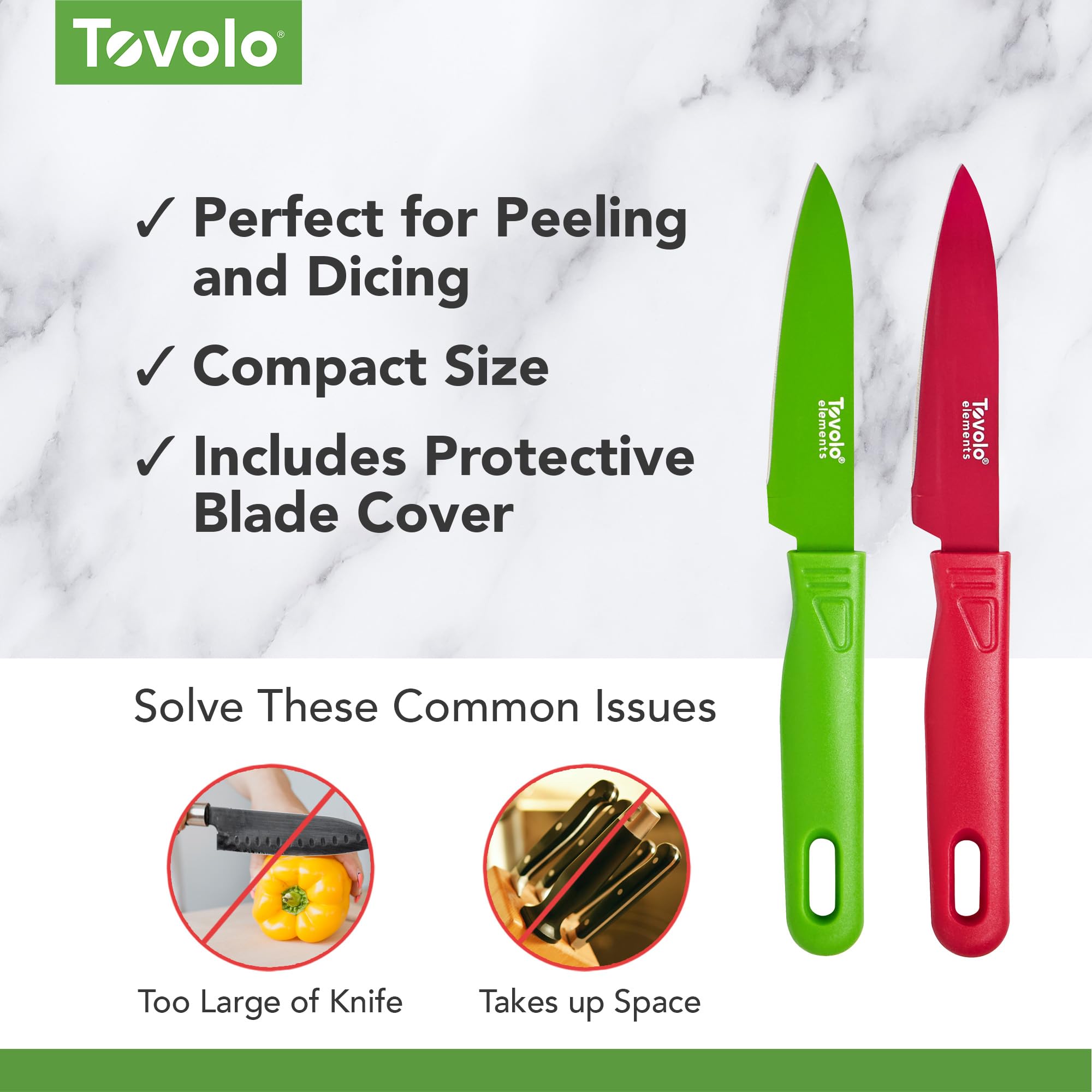 Tovolo 8", Set of 2 Paring Protective Blade Covers, Stainless Steel Kitchen Knives with Comfort-Grip Handles for Cutting & Slicing, Large, Chili Pepper/Lime