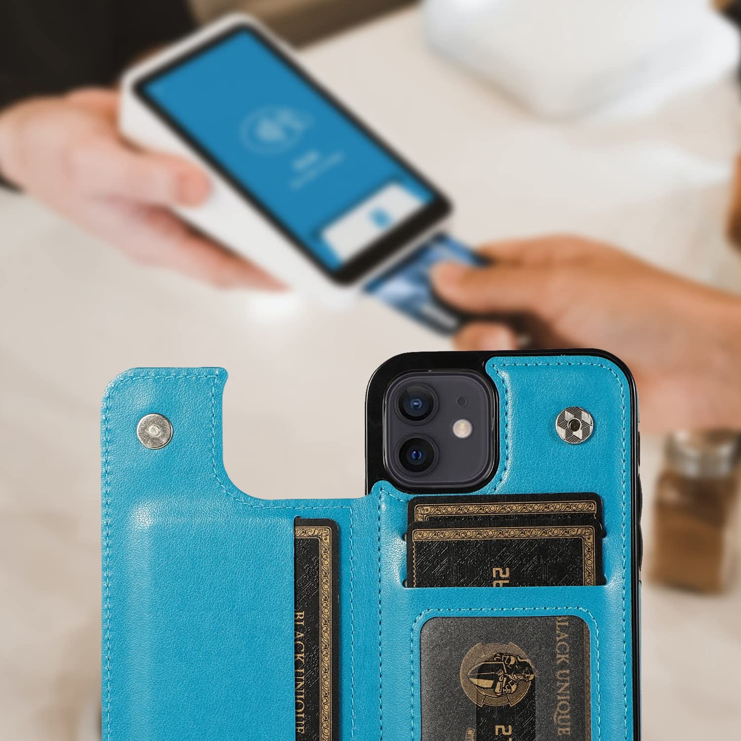 Anyisposs Compatible with iPhone 12 Pro iPhone 12 Wallet Case 6.1 Tempered Glass Screen Protector Card Holder Slots Kickstand Cover Flip Leather Phone Cases for iPhone12pro 5G 12s iPhone12 12pro Blue