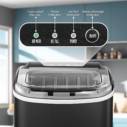 Countertop Ice Maker Machine, Portable Ice Maker with Handle, 27lbs/24Hrs, 6Mins/9 Pcs ice Cubes, Self-Cleaning Ice Maker with Ice Basket/Scoop, Ice Makers Countertop for Home/Kitchen/Office(Black)