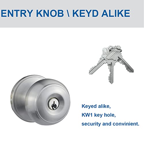 Comfhouse 5 Pack Stainless Steel Ball Entry Door Knob, Keyed-Alike Satin Nickel Entrance Door Knob,Interior/Exterior Door Knob with Lock For Bedroom Bathroom, Front Entry Door Knobs with Lock Same Key