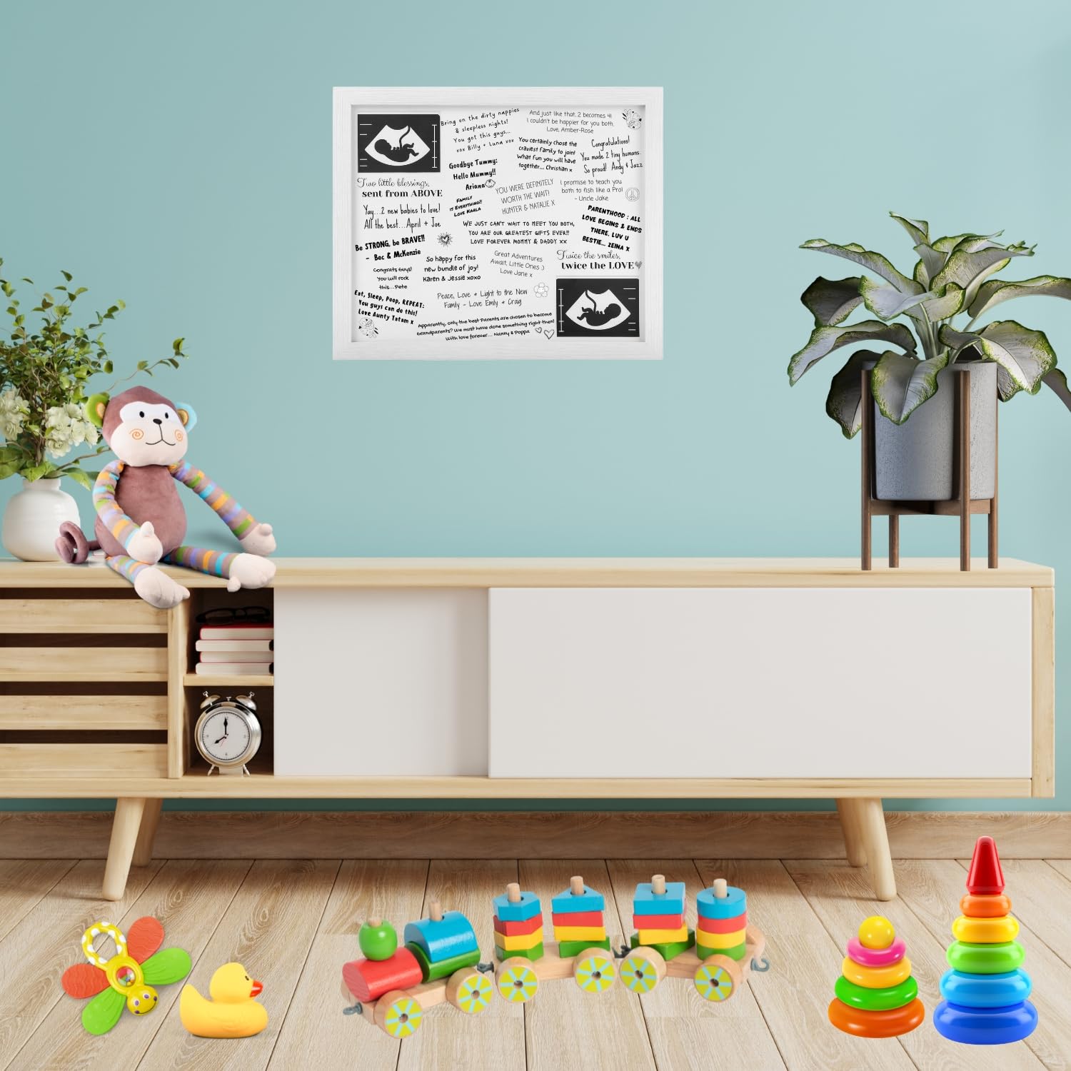 Baby Shower Guest Book Frame (With 2 Mats For Single Baby OR Twins) Large Sonogram Picture Frame To Sign – Unique Guest Book Alternative For Girls & Boys (CLASSIC WHITE)