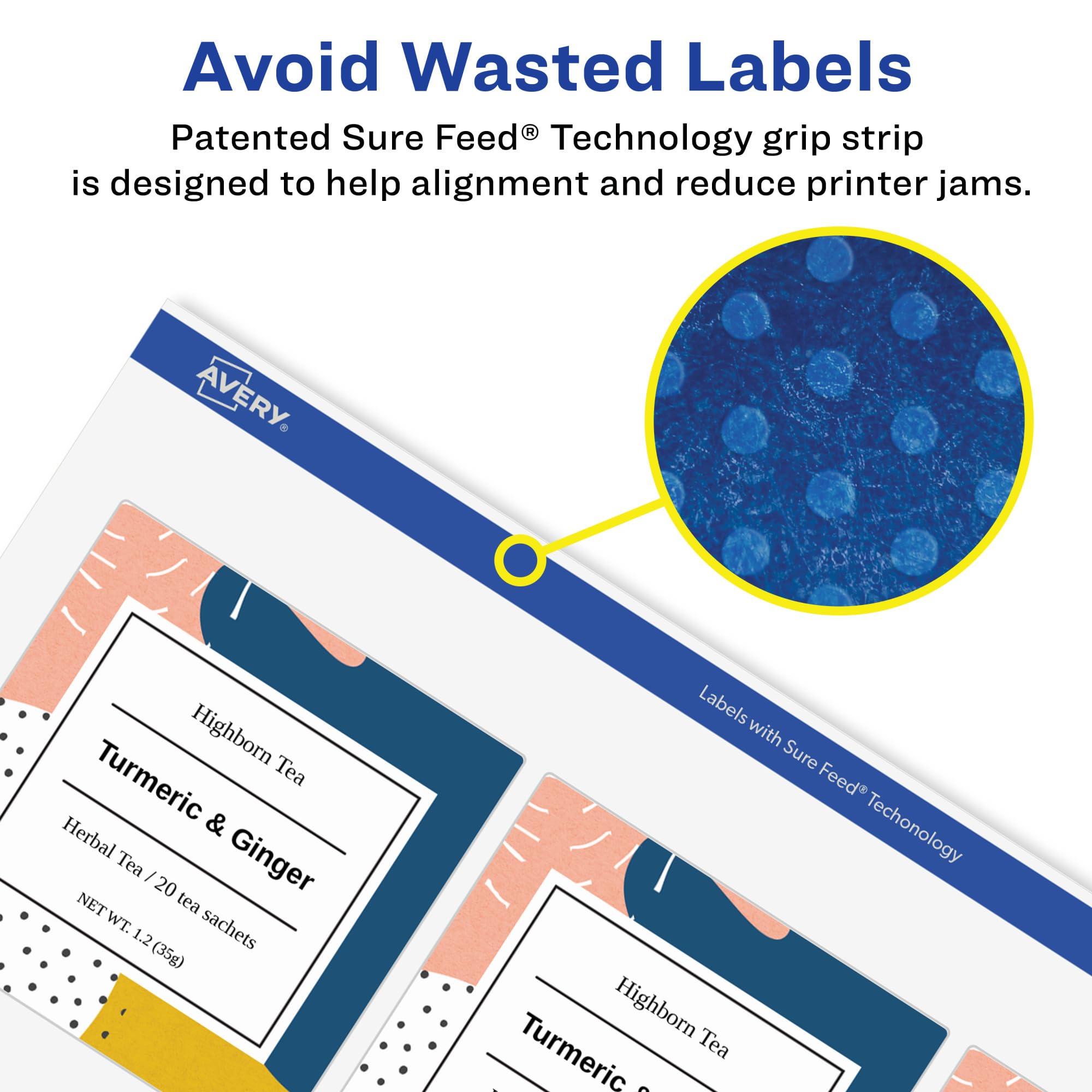 Avery Durable Waterproof Oil-Resistant Film Labels with Sure Feed Technology, 2" x 2" Square, Laser/Pigment-Inkjet, 120 Labels (64503)