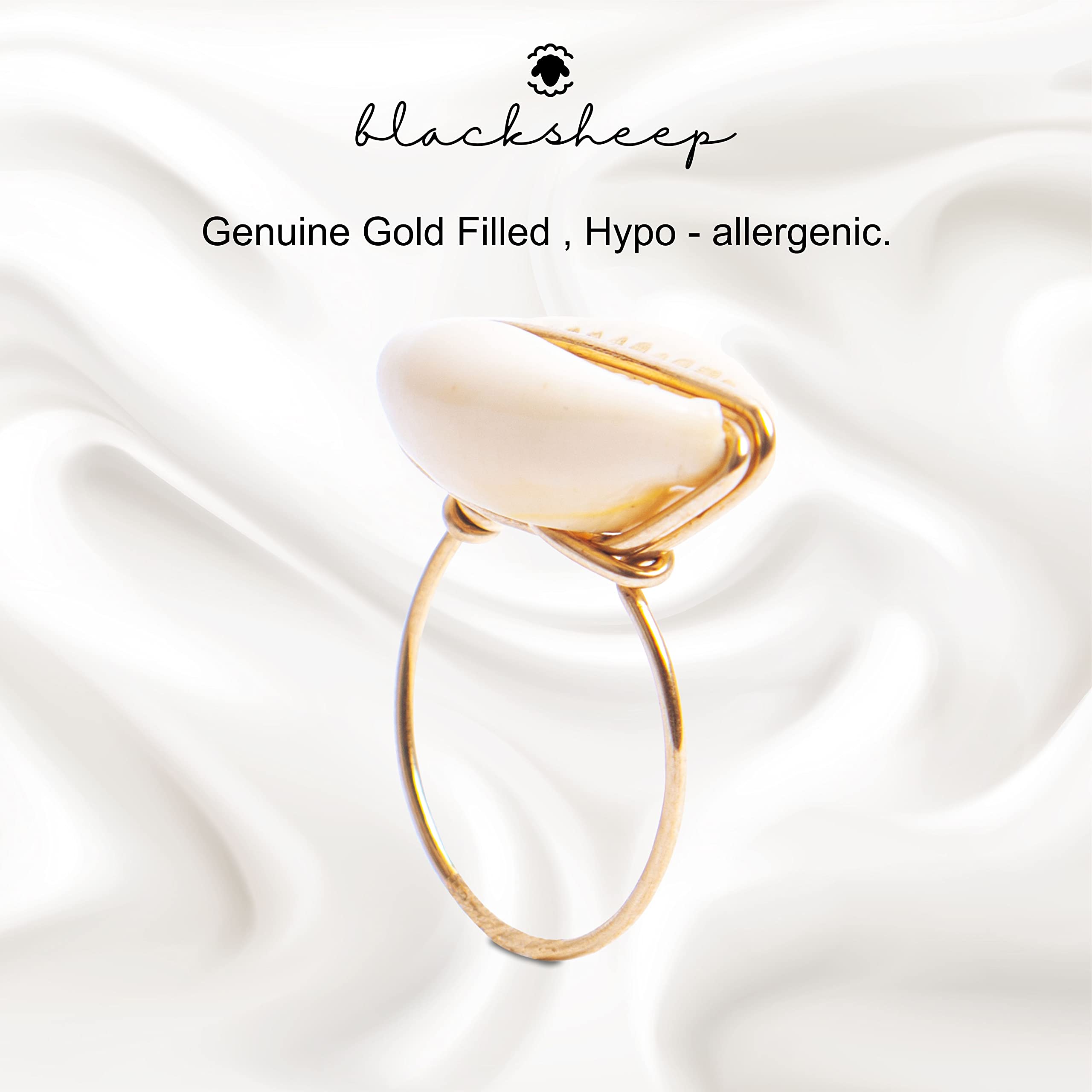 Blacksheep Pure Gold Cowrie Ring Size 8 | Genuine Ocean Seashell Cauri Jewelry for Women & Men | Natural Summer Beach Puka Shell Handmade Fitted Knuckle Band