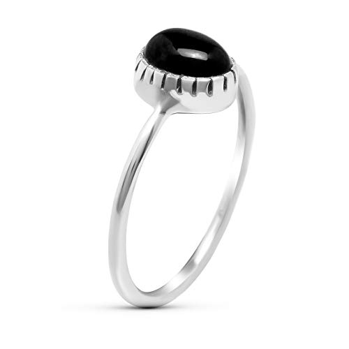 Black Onyx Oval Stone Delicate Ring 925 Sterling Silver Vintage Tribal Gipsy Boho Look US Size 6 7 8 (6)