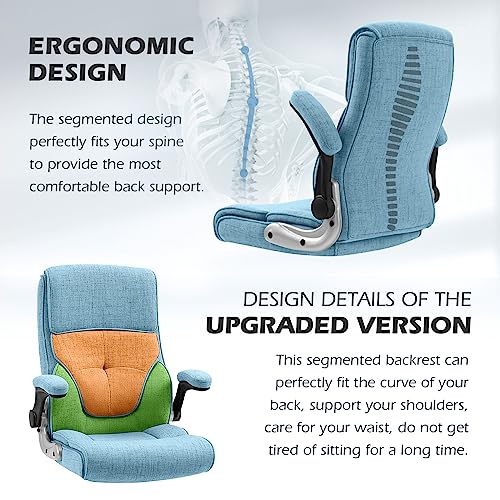 YAMASORO Ergonomic Executive Office Chair with Wheels,Linen Fabric Home Office Desk Chairs High Back Computer Chairs with Back Support,Blue