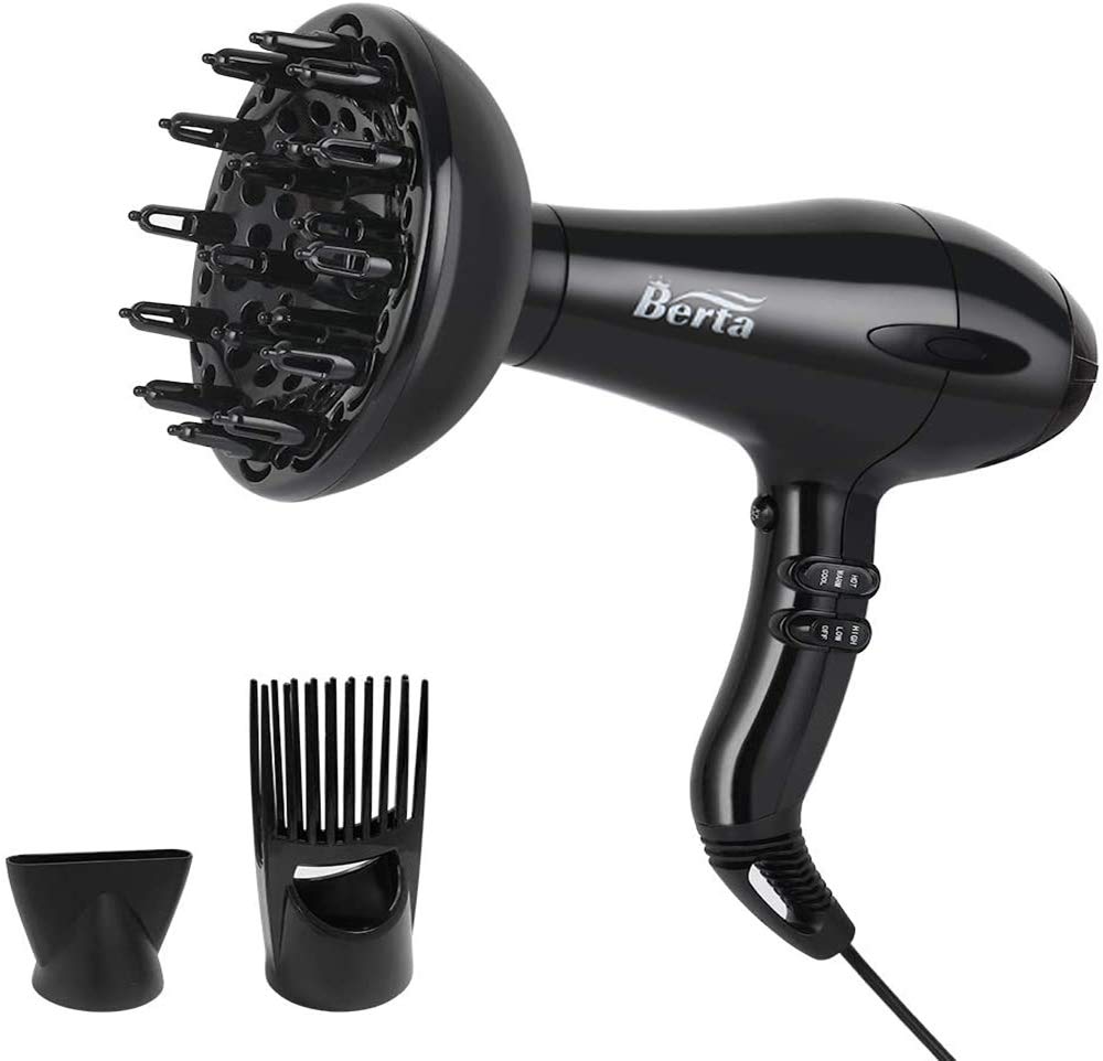 Blow Dryer with Comb,1875W Negative Ionic Hair Dryer with Diffuser for Curly Hair,AC Motor Low Noise Quiet Quick Blow Dryer with Concentrator-Black