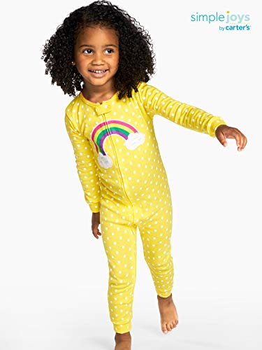 Simple Joys by Carter's Baby Girls' Snug-Fit Footless Cotton Pajamas, Pack of 3, Dinosaur/Space/Rainbow, 18 Months