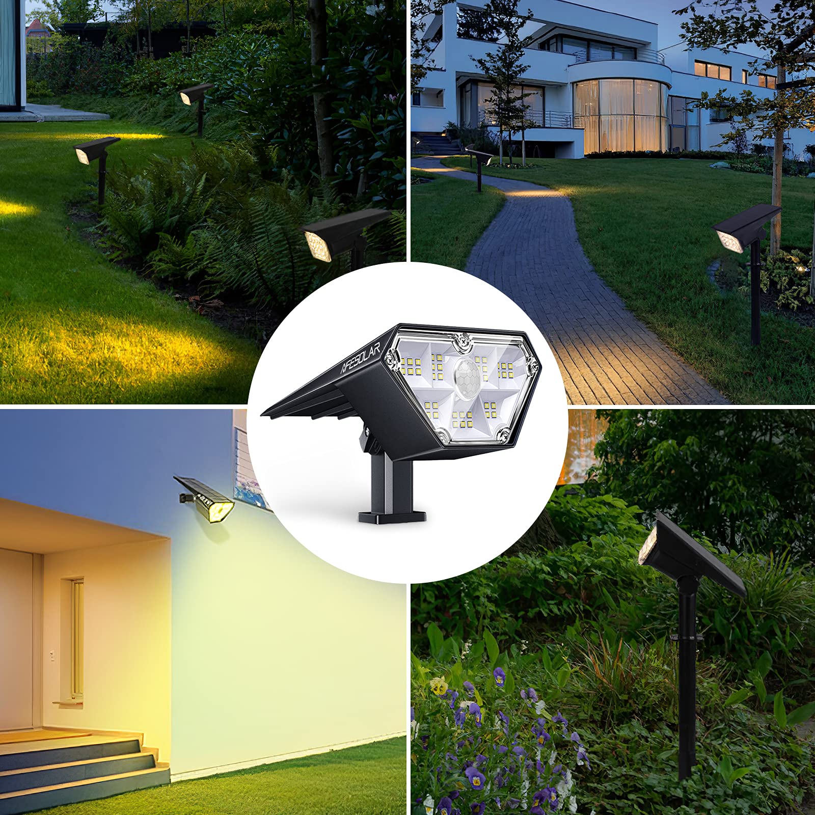 NFESOLAR 2-in-1 Solar Lights Outdoor Garden (1 Pack), 38 LEDs IP65 Waterproof Solar Motion Spotlights Outdoor Decorative for Patio, Yard, Garden, Garage, Pathway, Warm White