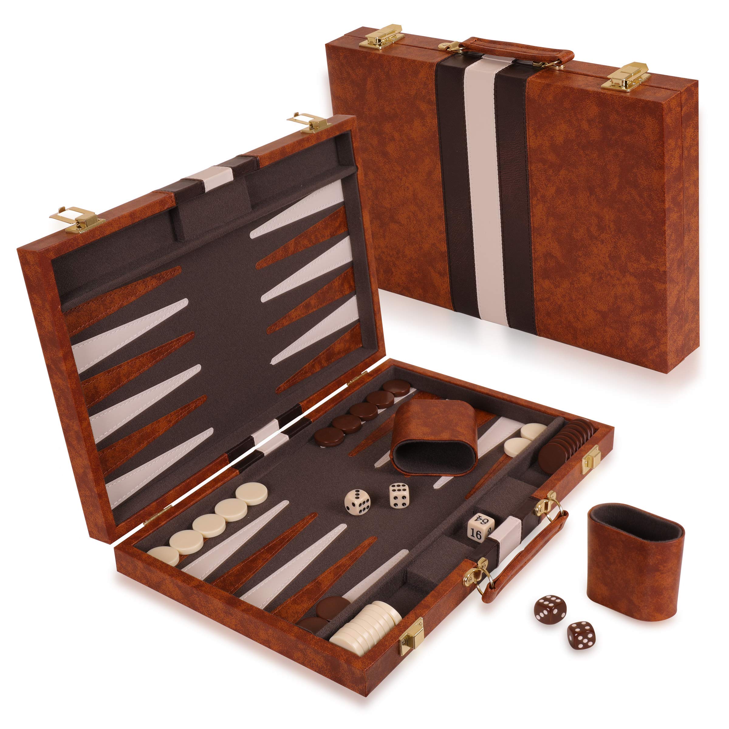 Kangaroo's โ15 Inch Faux Leather Vinyl Backgammon Set I Premium Backgammon Board Game with Leather Case I Best Travel Game Sets for Adults I Luxury Foldable Classic Board Game