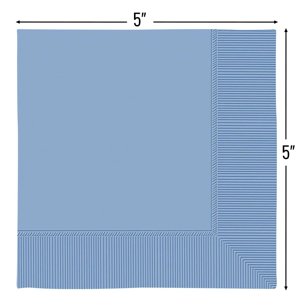 Elegant Pastel Blue 2-Ply Beverage Napkins - 5" x 5" (Pack of 40) - Soft, Absorbent & Durable - Ideal for Events, Parties & Celebrations