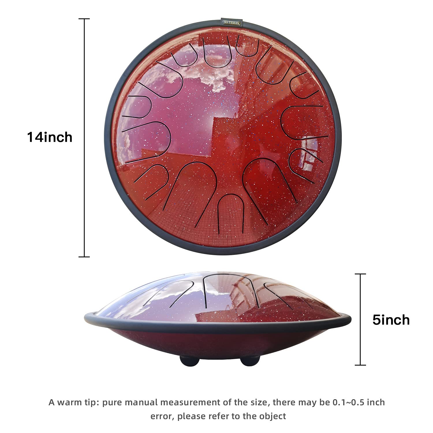 ASTEMAN Steel Tongue Drum 14 inches 14 notes Tank Drum with Durable Drum Bag, 2 Rubber Mallets, 4 Finger Rings and Tutorial Book