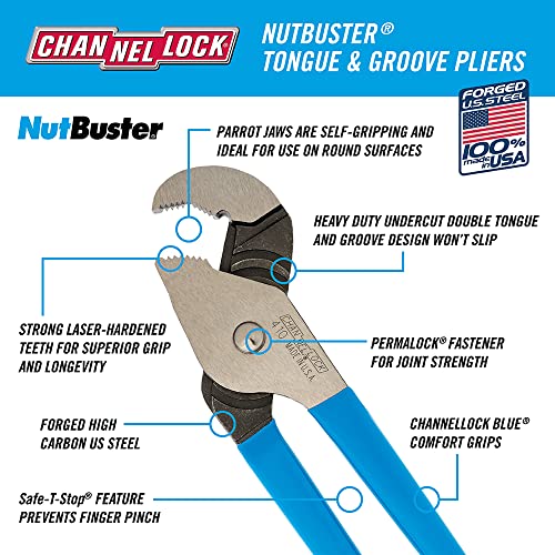 Channellock 410 1-1/8-Inch Jaw Capacity 9-1/2-Inch Double Tongue and Groove Plier , Blue