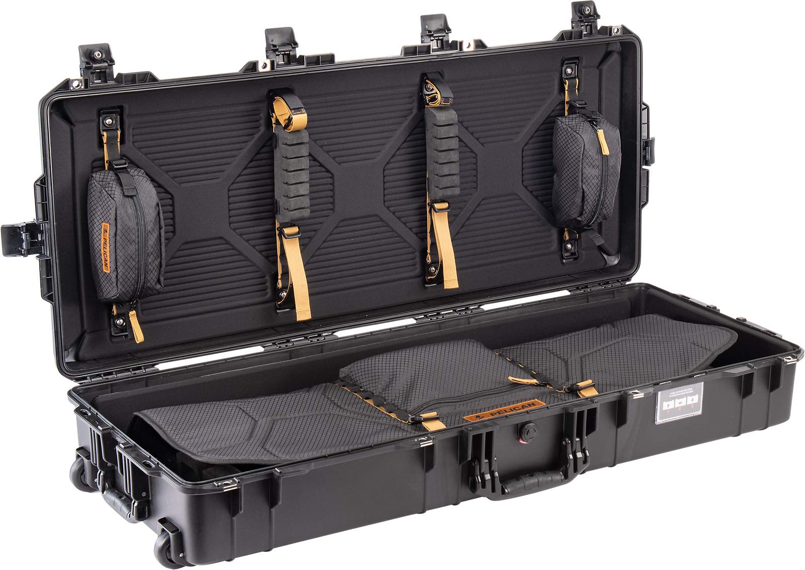 Black Pelican 1745 Air Bow case with custom interior & 2 TSA locking latches.