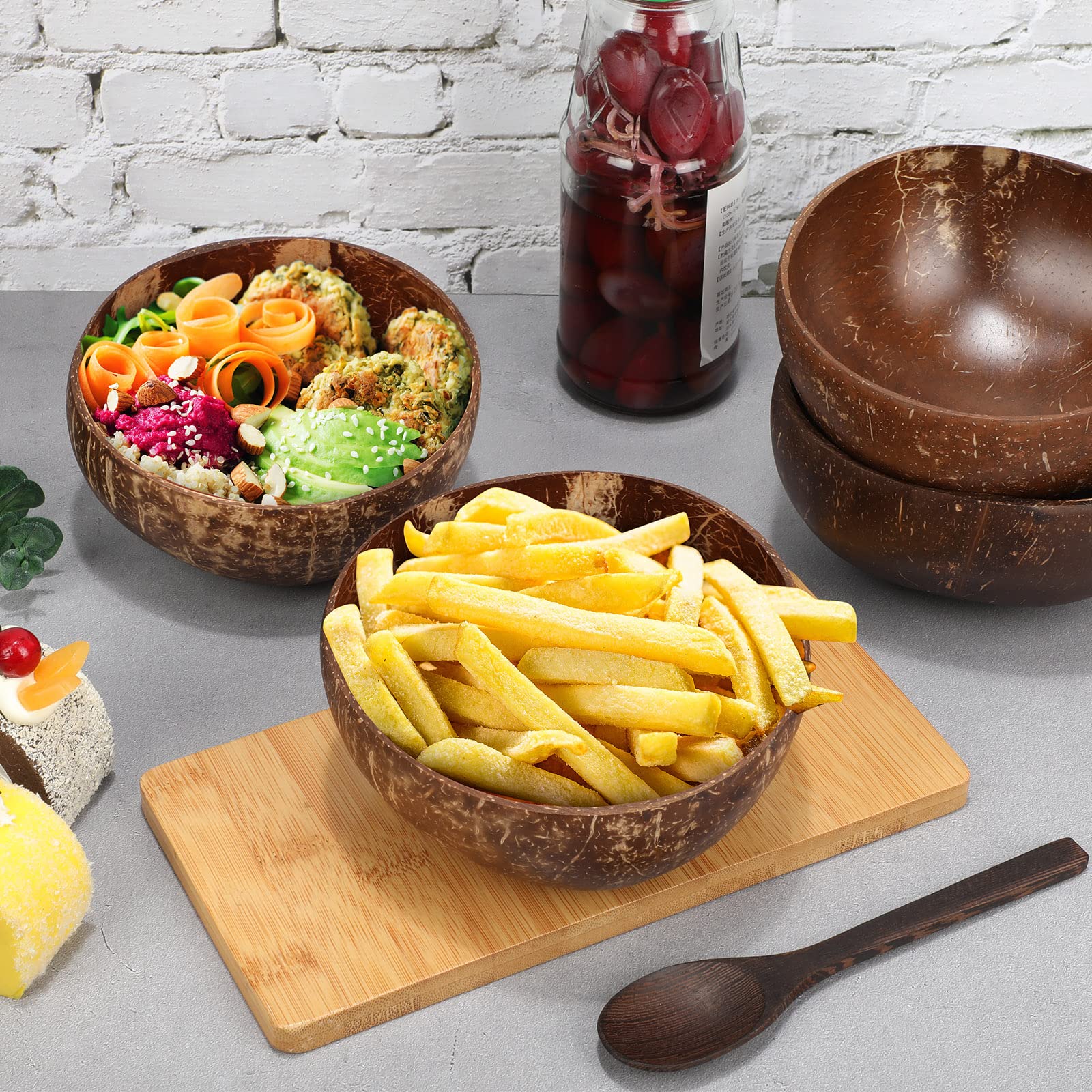 Bokon 12 Pcs Coconut Shell Bowls Polished Wooden Bowls Natural Smoothie Acai Bowls Salad Bowls for Vegan Gifts Kitchen Decorcc