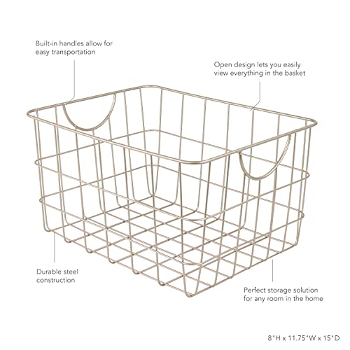 Spectrum Wire Small Utility Basket (Satin Nickel Powder Coat) - Storage Bin & Décor for Bathroom, Closet, Pantry, Under Sink, Toy, Shelf, Kitchen, & Nursery Organization