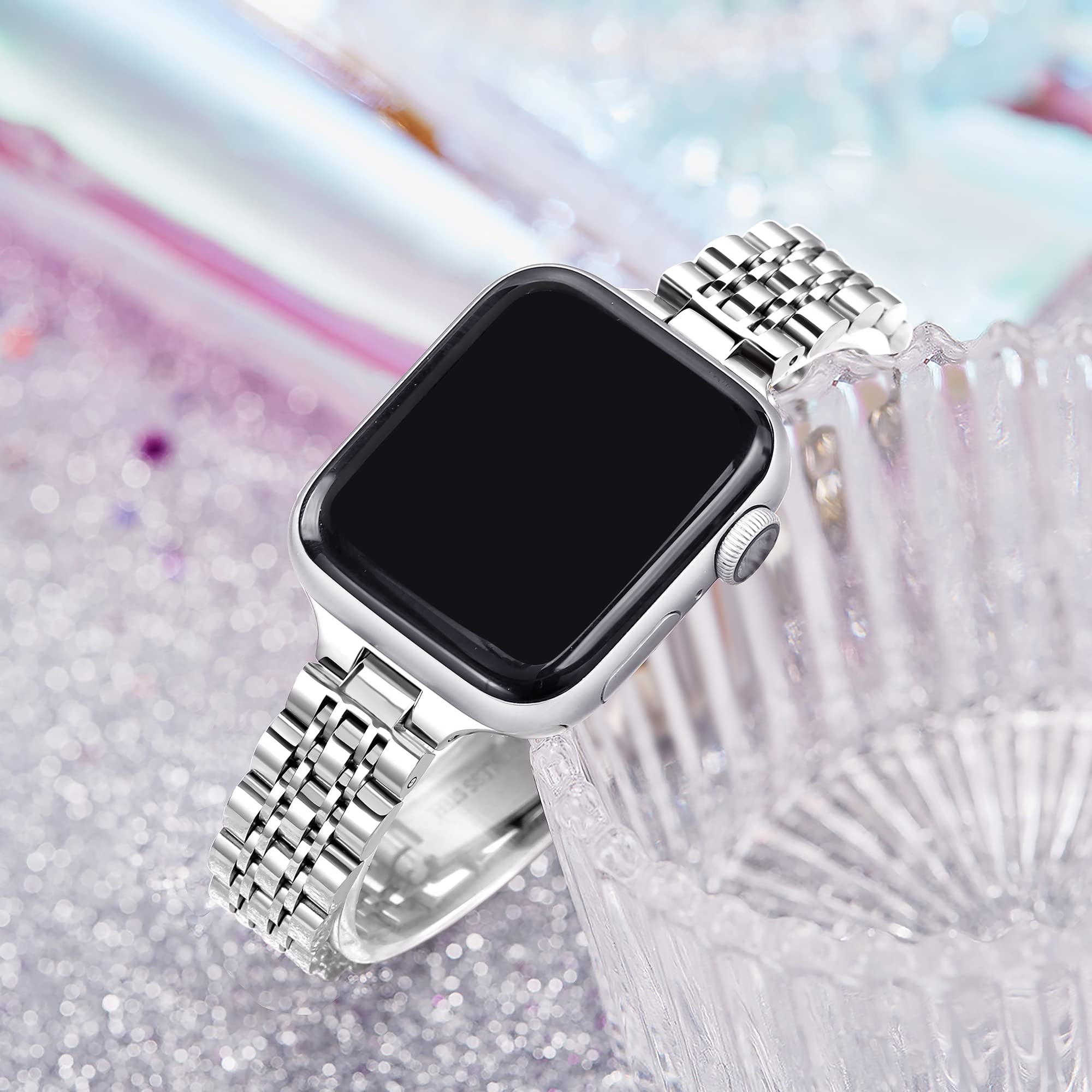 Secbolt Stainless Steel Slim Bands Compatible with Apple Watch 38mm 40mm 41mm iWatch Series 9/8/7/6/5/4/3/2/1/SE, Thin Bracelet for Women, Silver