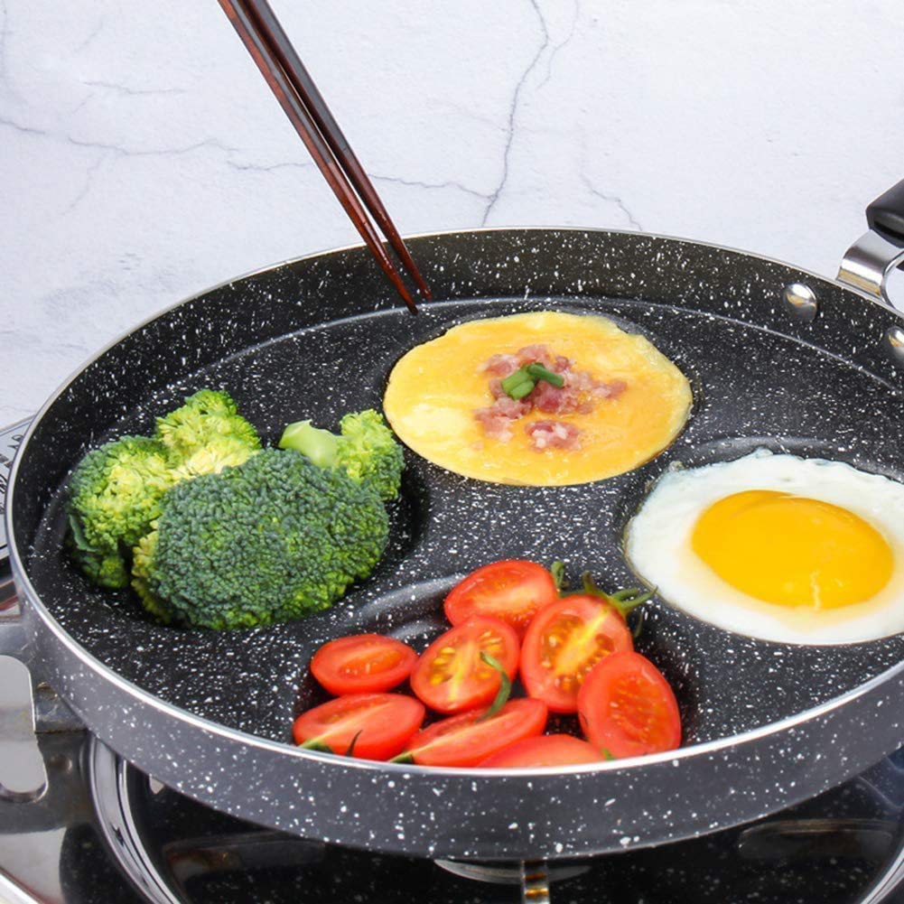 Egg Frying Pan, 4-Cups Non Stick Aluminium Alloy Fried Egg Cooker, Fried & Poached Egg Burger Steak Pan, Breakfast Skillet Cooker for Home Kitchen Cooking Tool(24cm,Black)