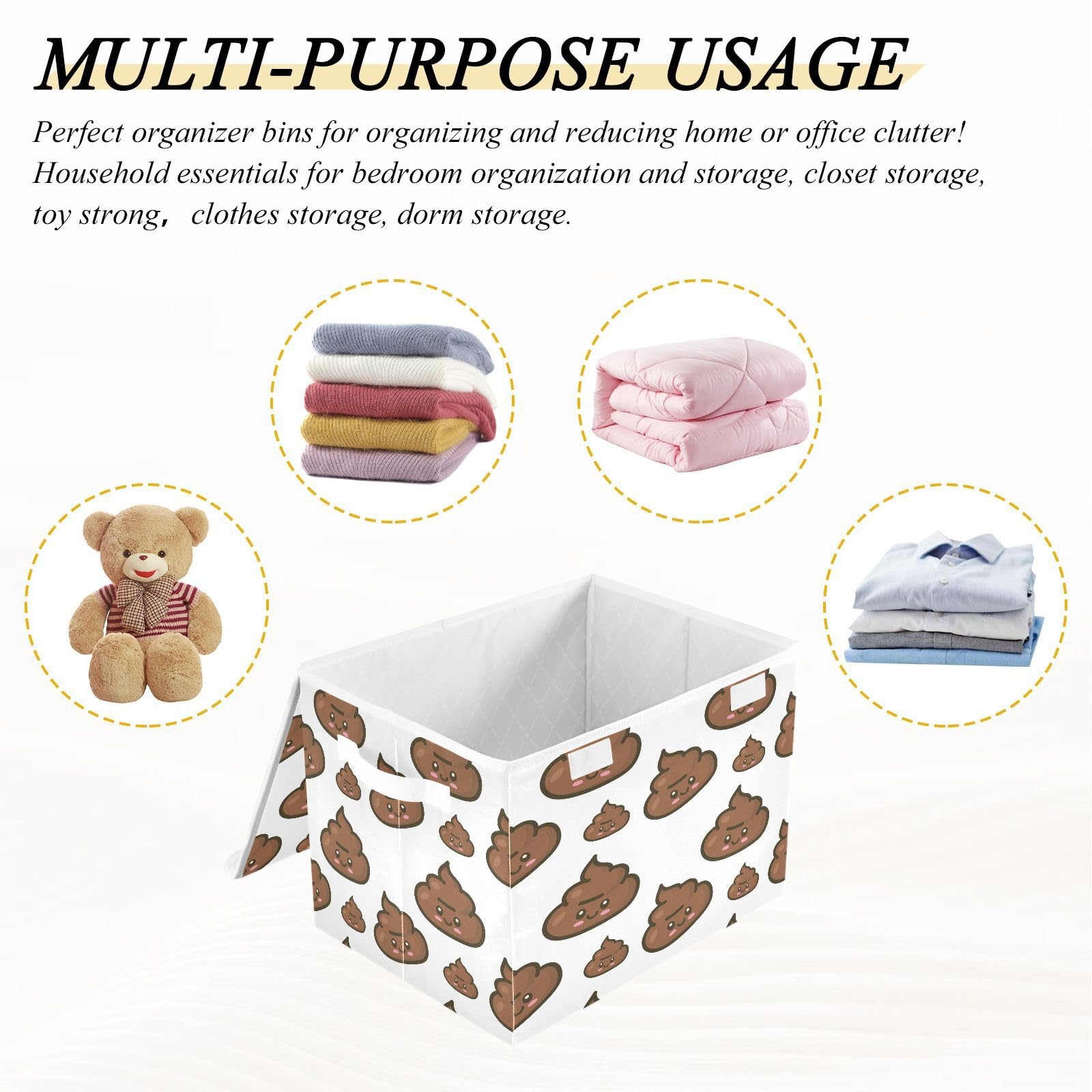 DIGTIA Cute Poop Storage Bins with Lids Funny Foldable Storage Basket with Handles Collapsible Large Fabric Organizer Containers for Clothes Shelves Closet Office Home Bedroom