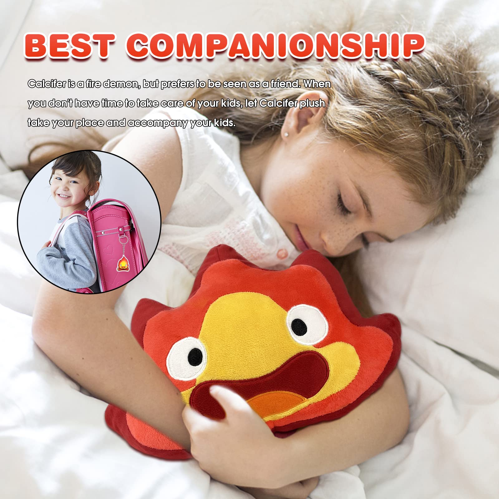 Birsppy Amishify 12.9 inch Calcifer Plush Fire Demon Pillow (complimentary Calcifer Keychain)