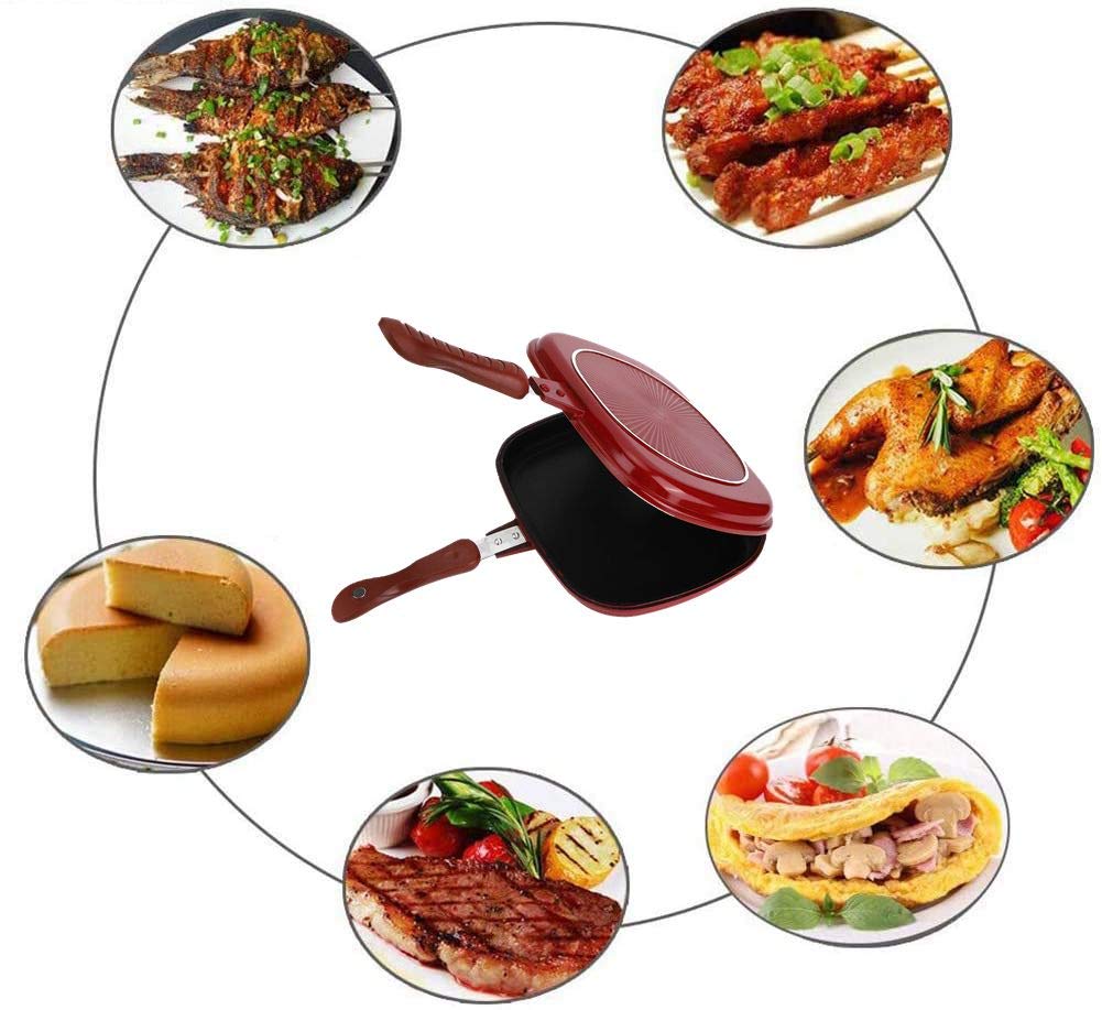 Double Side Grilled Pan, Non‑Stick Aluminium Double Grill Pan Sandwich And Panini Maker Fry Pan for Barbecue, Chicken and Fish
