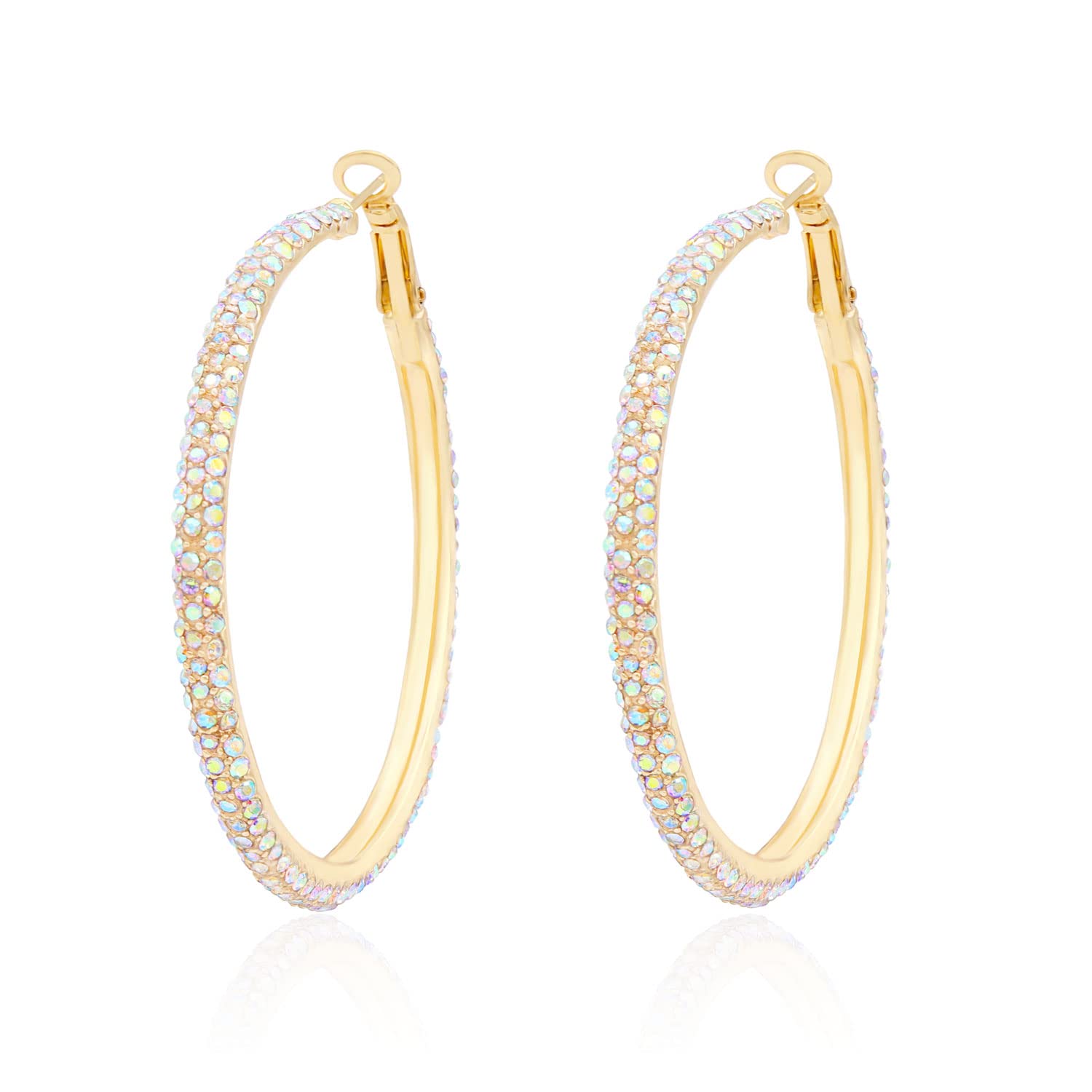 Big Hoop Earrings AB Crystal for Women - PeriFairy Round Iridescent Dangle Drop Gold Pierced Prom Jewelry