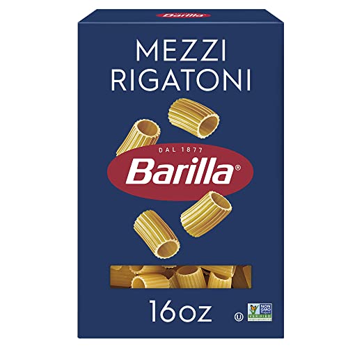 Barilla Mezzi Rigatoni Pasta, 16 oz. Box - Non-GMO Pasta Made with Durum Wheat Semolina - Kosher Certified Pasta