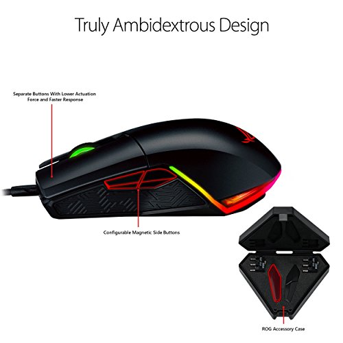 ASUS Optical Gaming Mouse - ROG Pugio | Ergonomic & Truly Ambidextrous PC Gaming Mouse | Configurable & Swappable Side Buttons | 7200 DPI Optical Sensor | Aura Sync RGB, ROG Armoury II