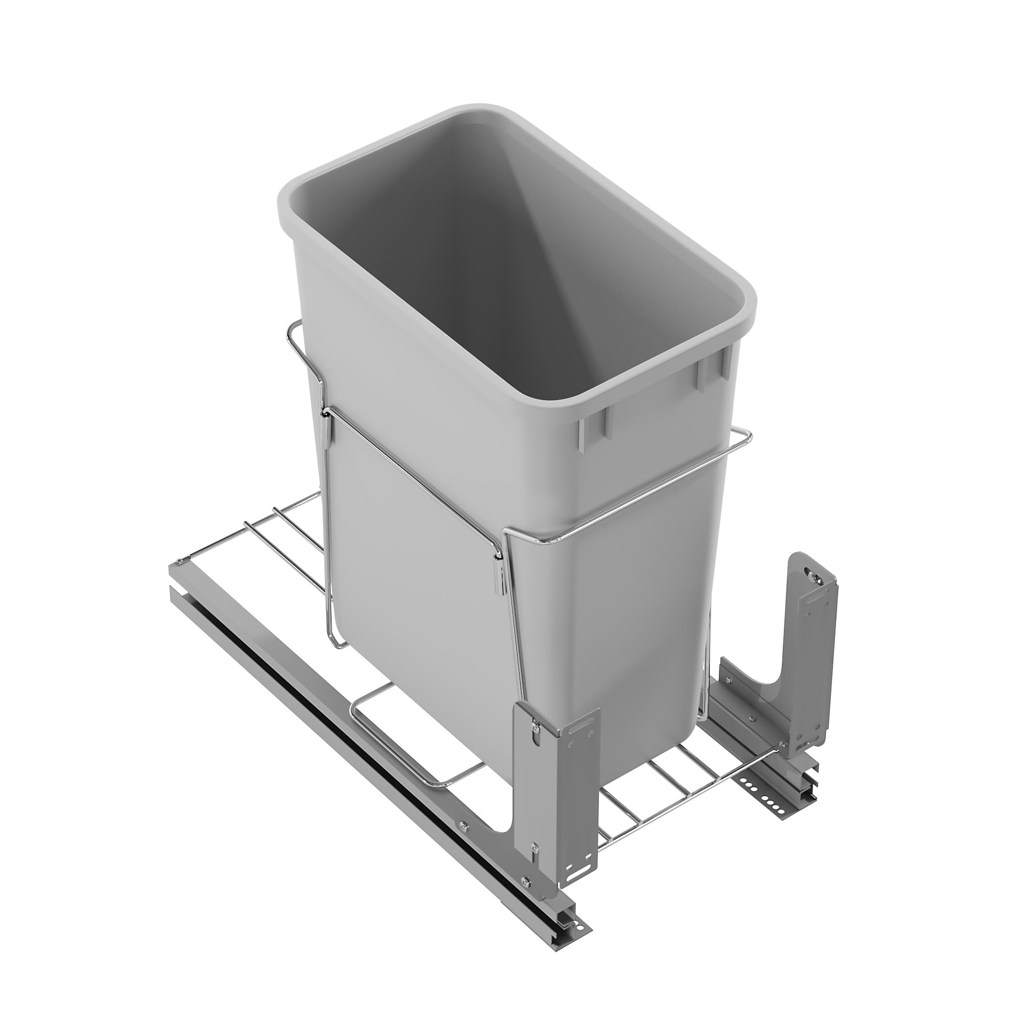 Dowell Alu Bottom Mount Pull- Out Waste Container W/Door Mounting Kit - Single Grey Recycling Bin- for Both 15β Frameless & Face Framed Cabinet -4012 0115 35