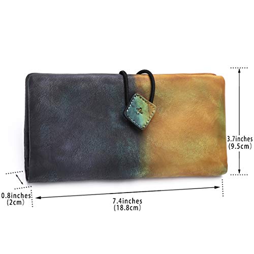 Genuine Leather Wallet for Women long Purse Slim Clutch vintage cowhide handmade Cash Card Holder Organizer (Brown)