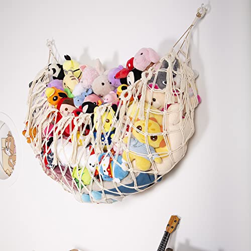YKBU Stuffed Animal Net or Hammock Wall Hanging Net for Stuffed Animal Storage Macrame Toy Display Plush Toy Holder Soft Toy organizer for Nurery Baby Bedroom Playroom-Cream, -Cream