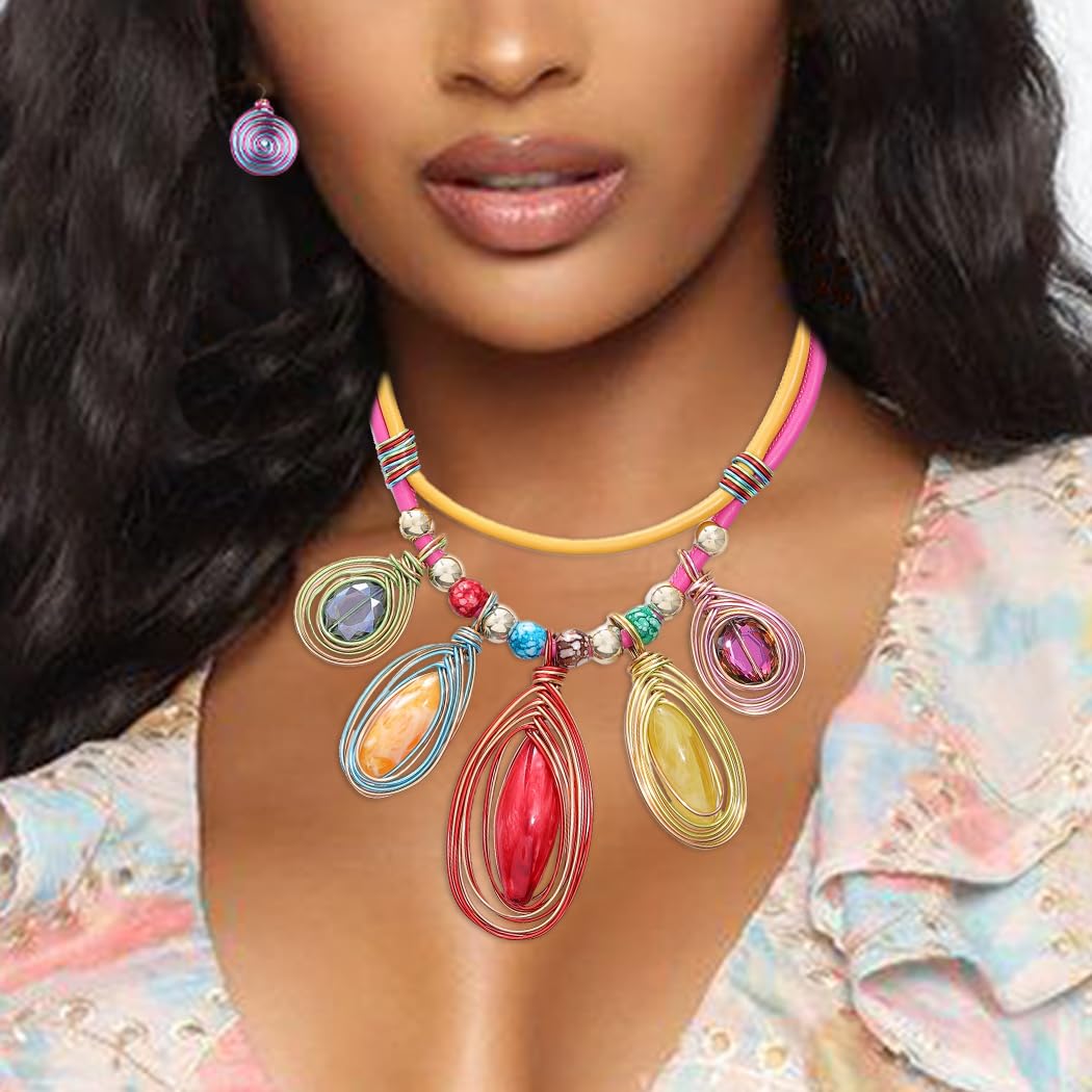 Barode African Statement Choker Necklaces Colorful Chunky Bib Collar Necklace Ethnic Indian Tribal Jewelry Set for Women (A)