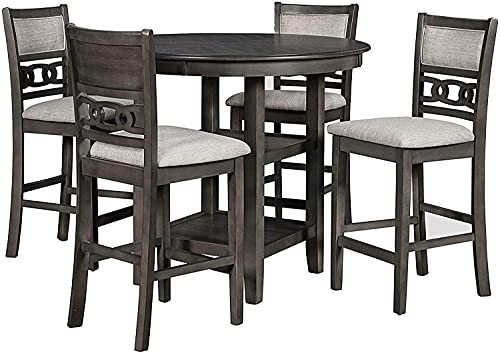 New Classic Furniture Gia 5-Piece Counter Dining Table Set, 42.25-Inch, Gray