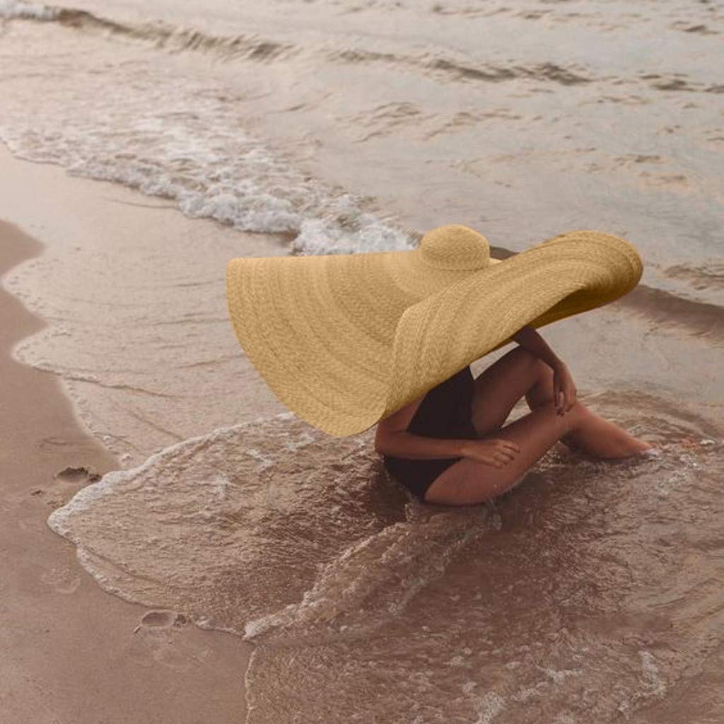 Fashion Oversized Straw Hat - Large Brim Sun Hat Beach Cap Big Foldable Floppy Sunshade Hats for Women Girls Travel (B Color 90cm)